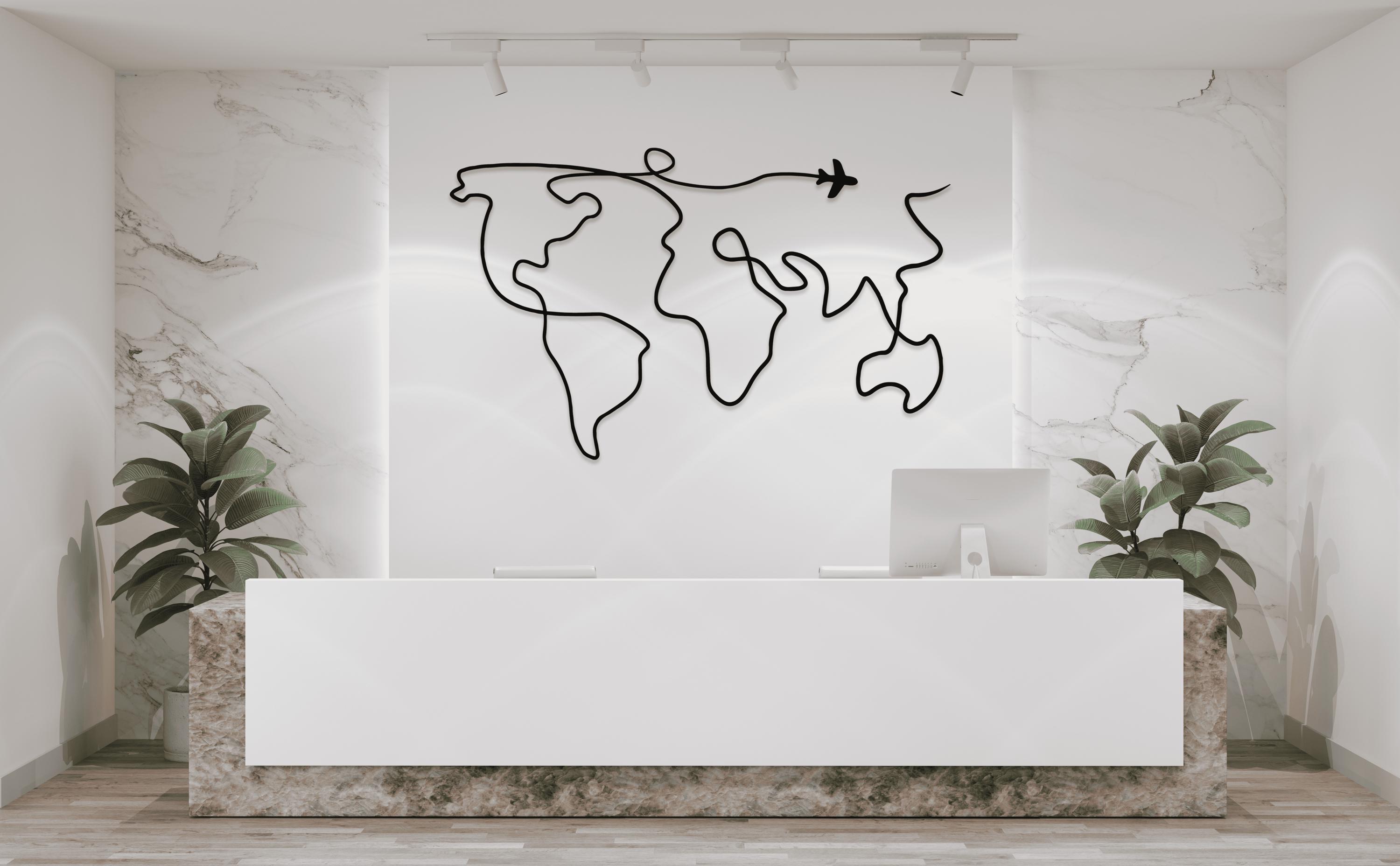 Metal World Map Line Art: Travel Wall Decor - Etsy
