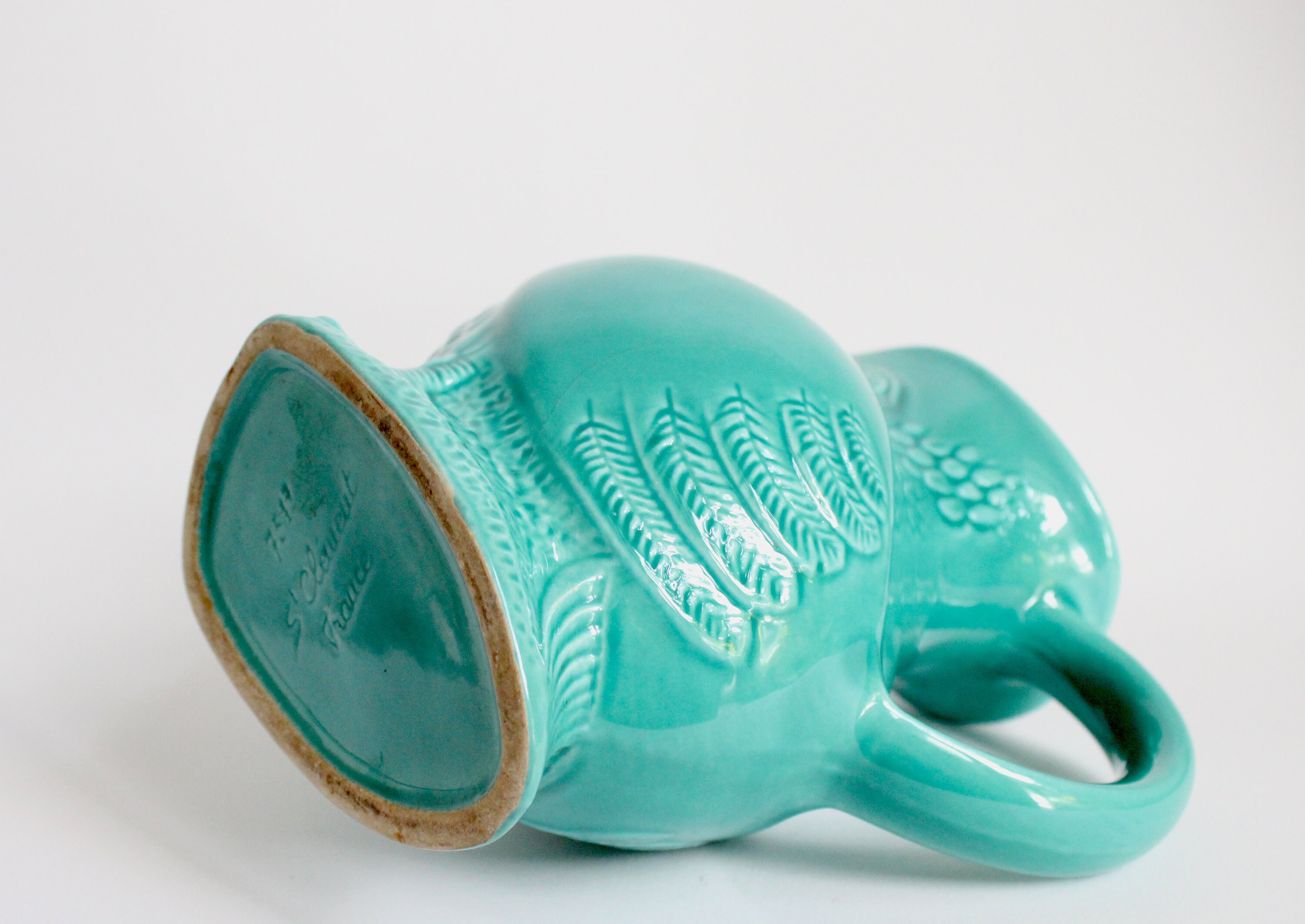 Vintage French Pitcher in the Shape of a Bird, Turquoise Blue Majolica ...