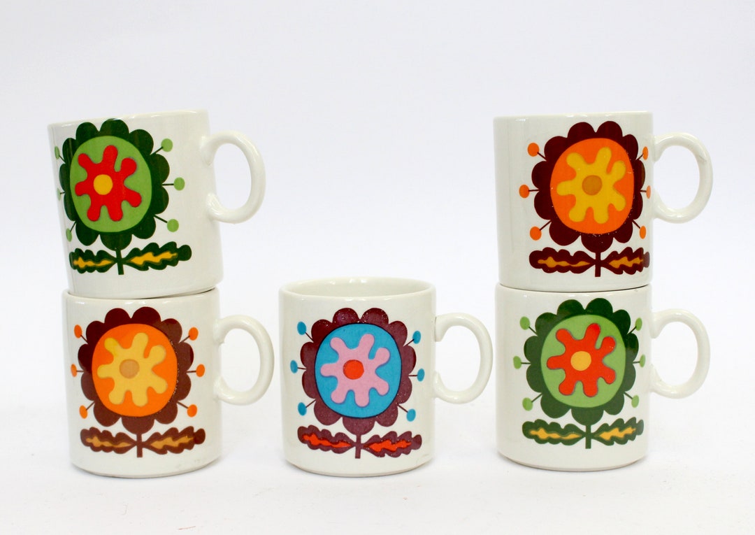 1970s Vintage Coffee Cups, Set of 5 Italian Espresso Cups With Colorful ...