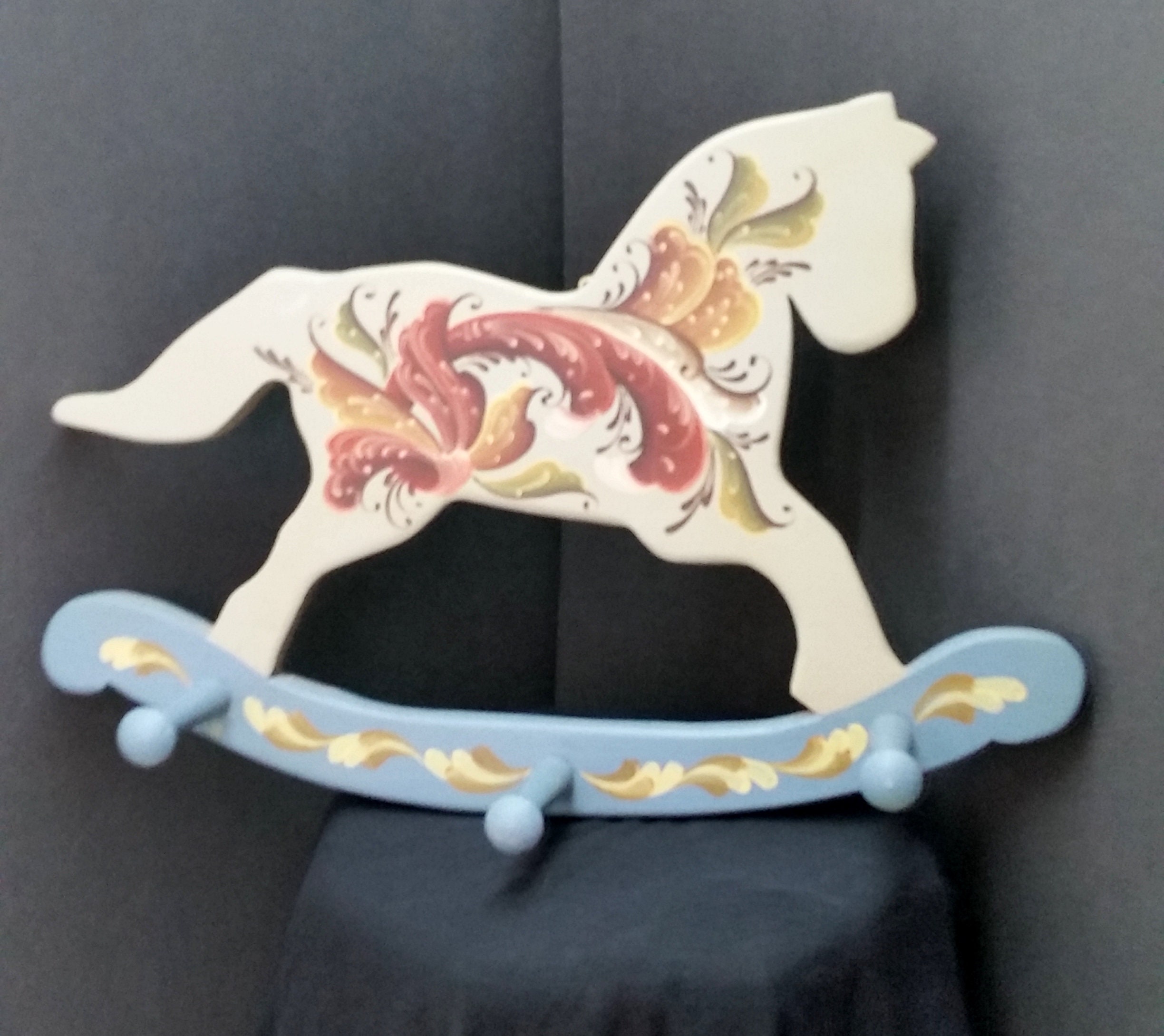 Norwegian Rosemaling Horse Peg Rack, Vintage Rosemaling, Skiri ...