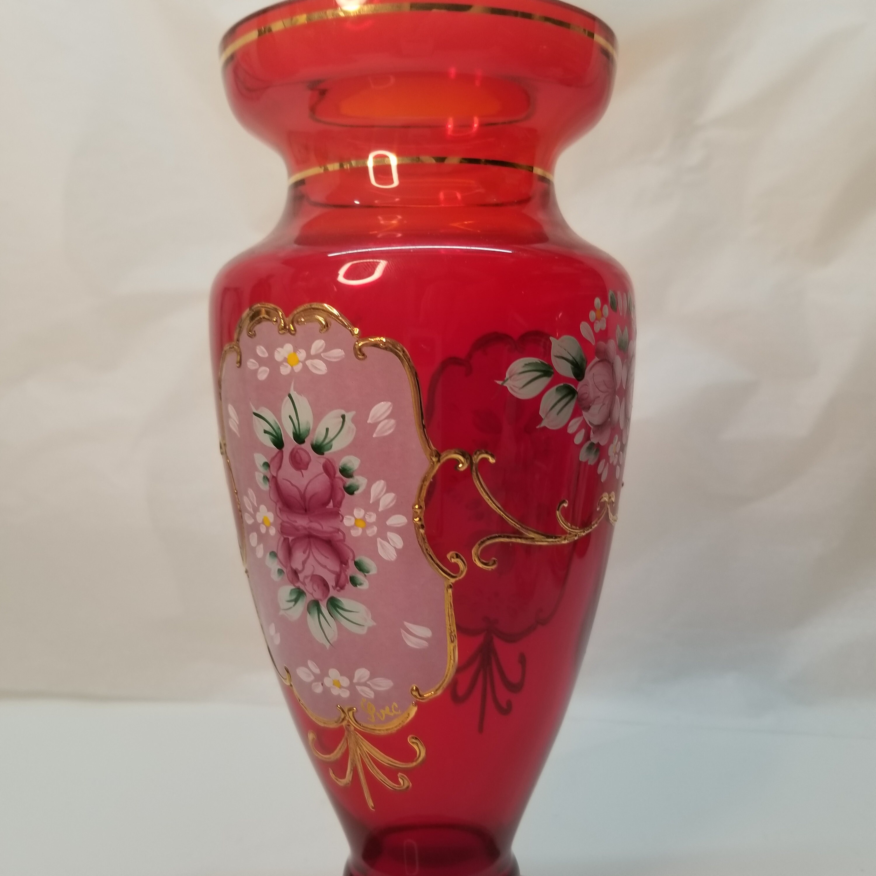 Large Ruby Glass Vase, Vintage Hand Blown Bohemian Ruby Glass, Hand ...