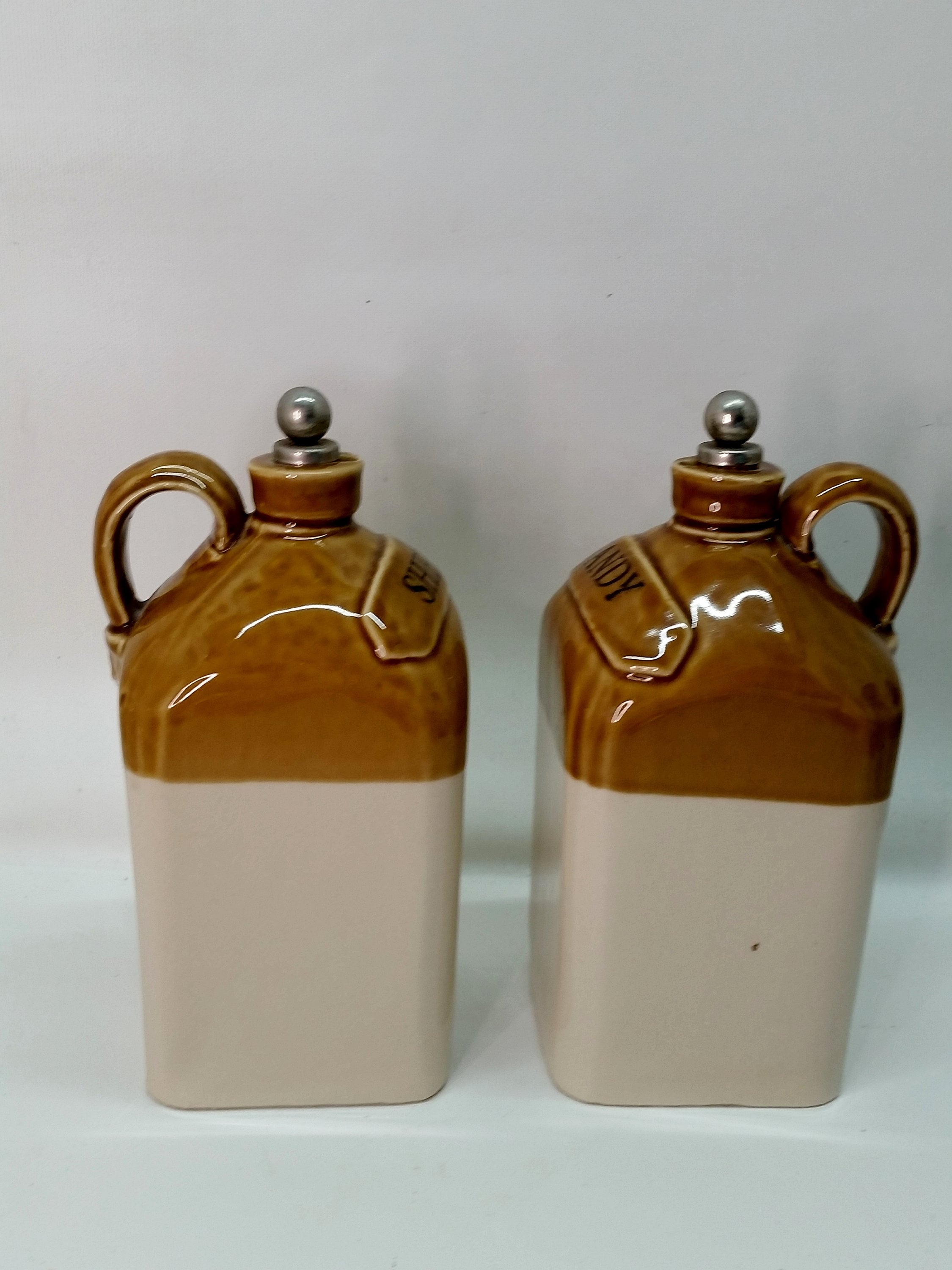 Vintage Stoneware Irish Brandy & Sherry Jugs, Two Stoneware Irish ...