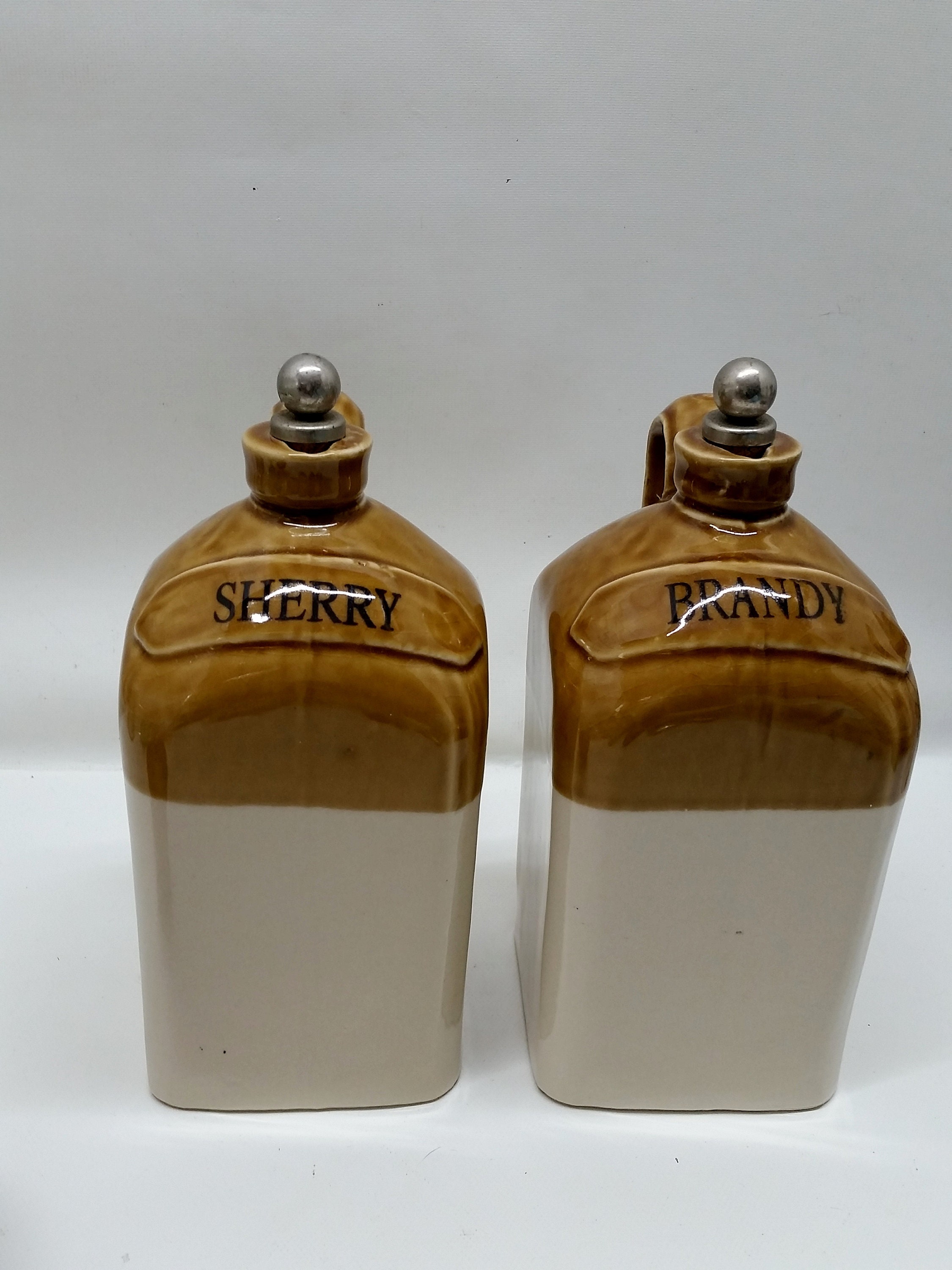 Vintage Stoneware Irish Brandy & Sherry Jugs, Two Stoneware Irish ...