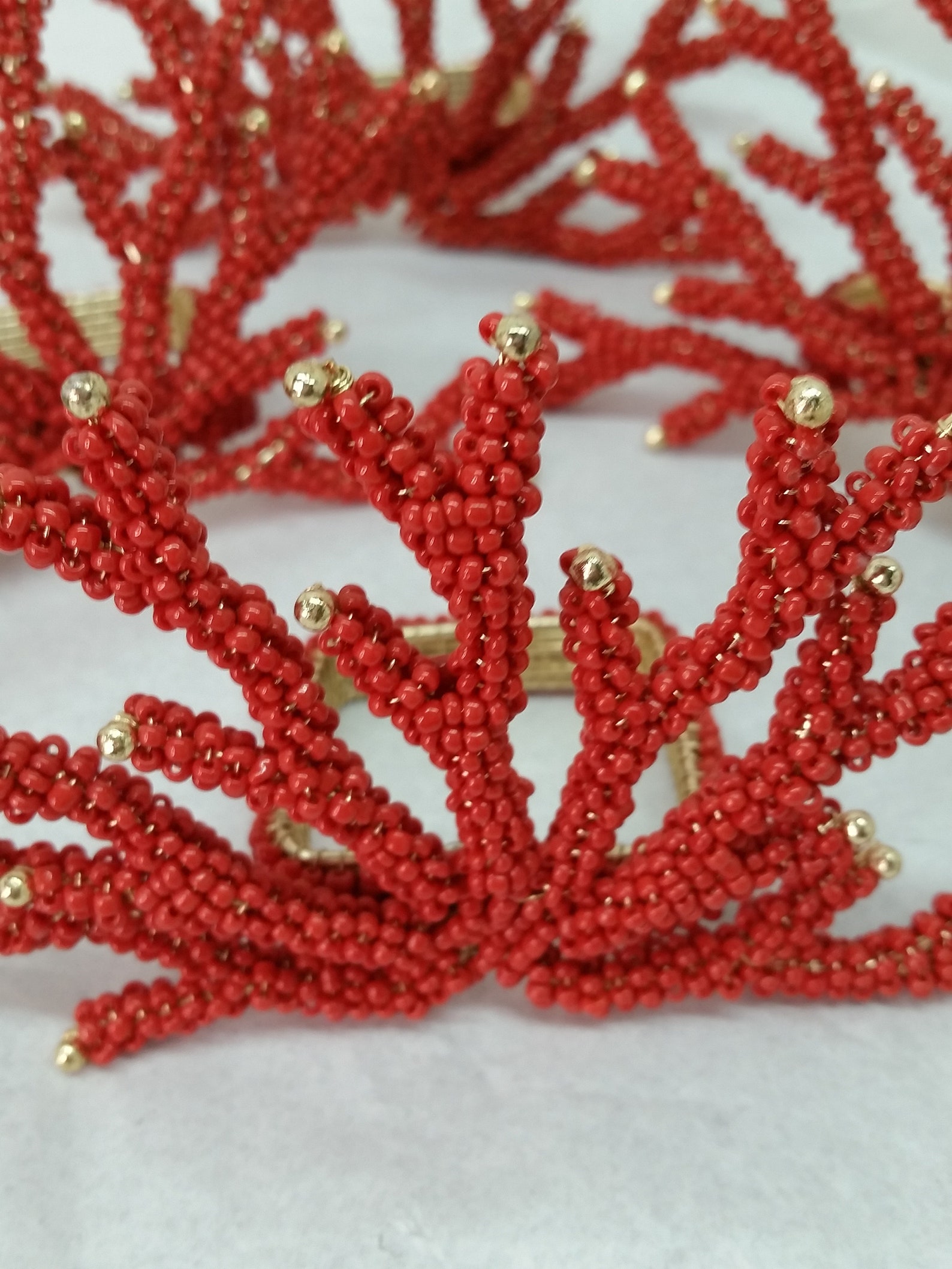Red Coral Beaded Napkin Rings, Elegant Red Coral Hand Beaded, Original ...
