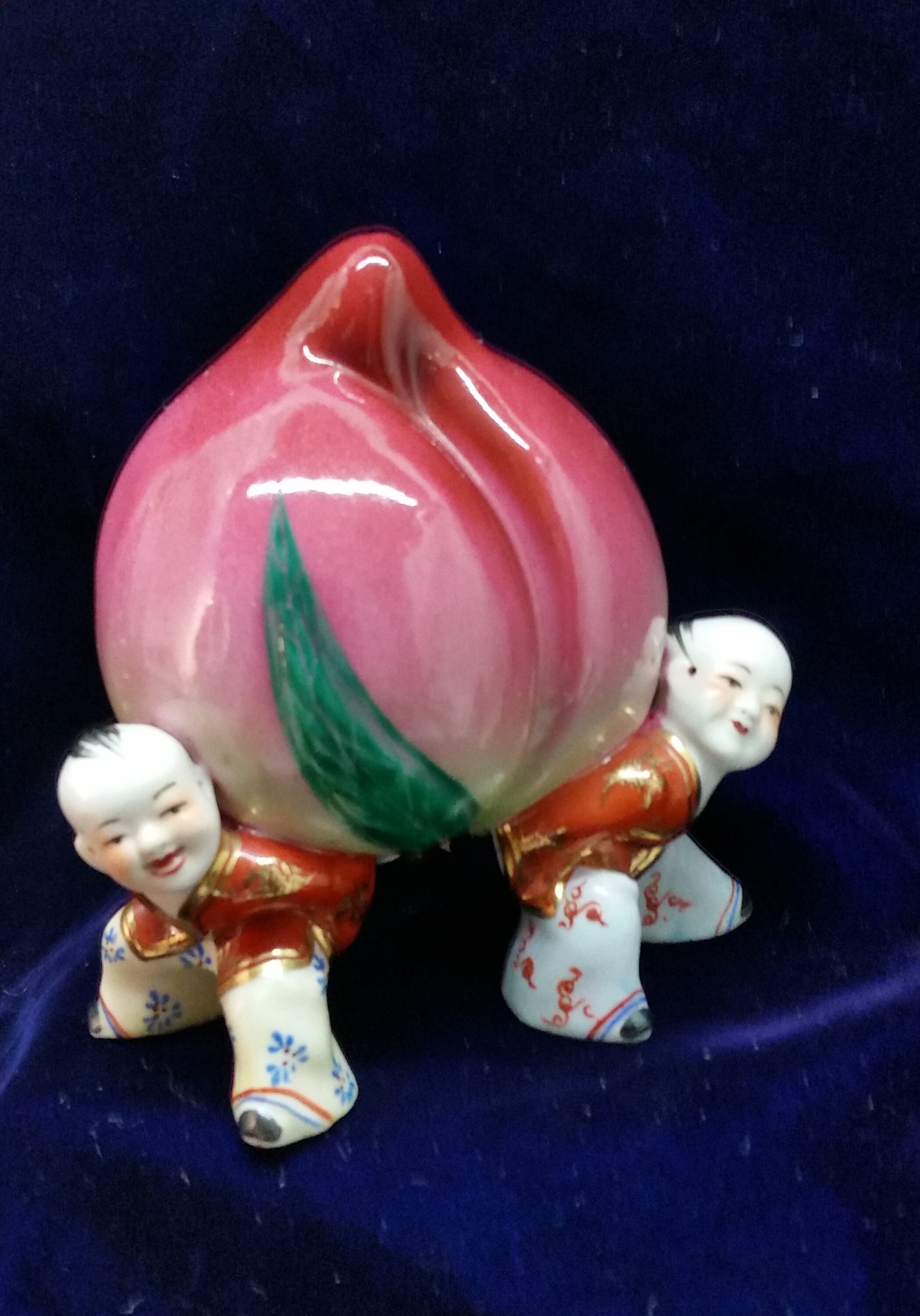 Antique Chinese Longevity Famille Rose Young Boys Carrying Peach ...