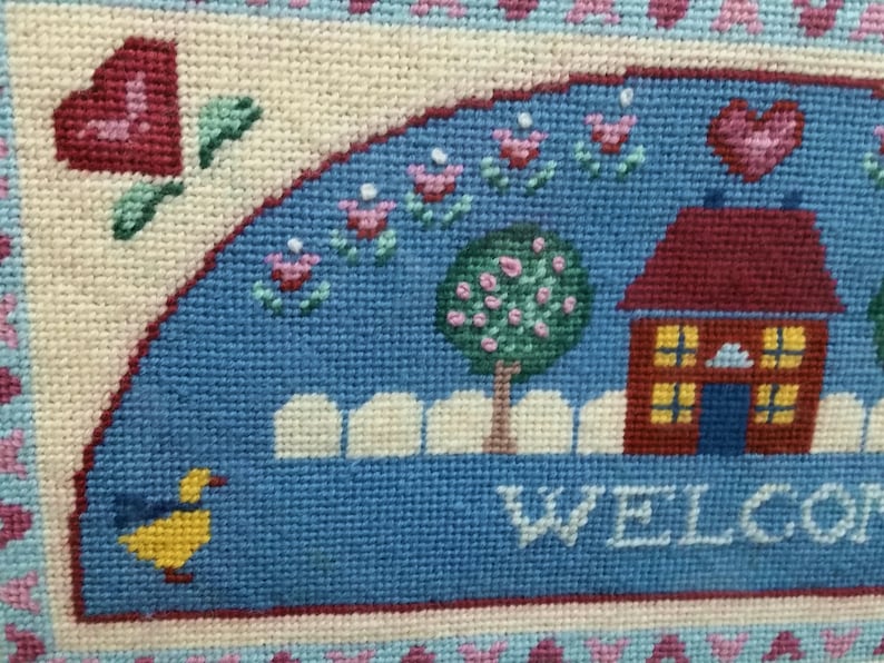 Stunning Folk Art Needlepoint 'welcome' Framed - Etsy