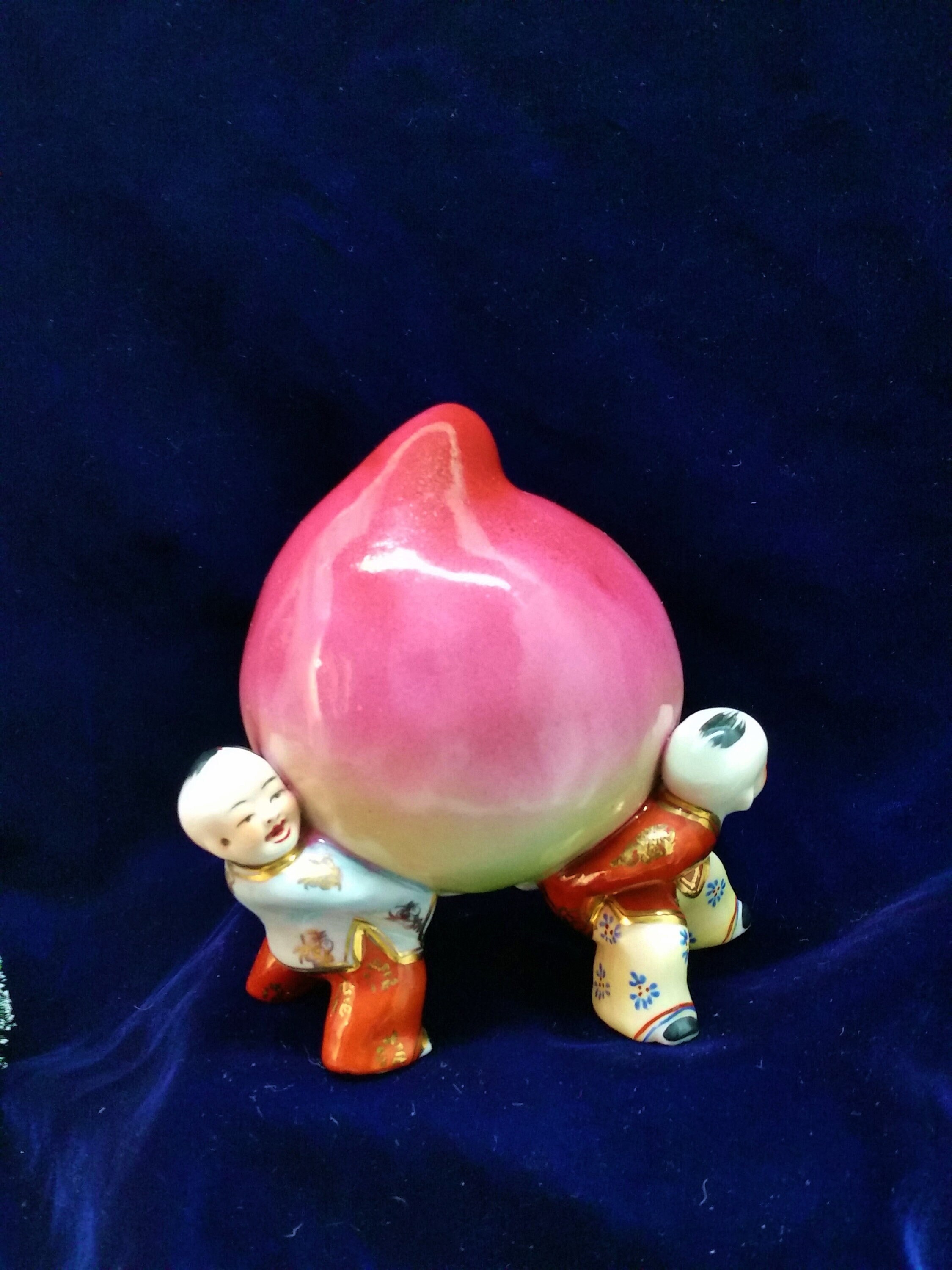 Antique Chinese Longevity Famille Rose Young Boys Carrying Peach ...