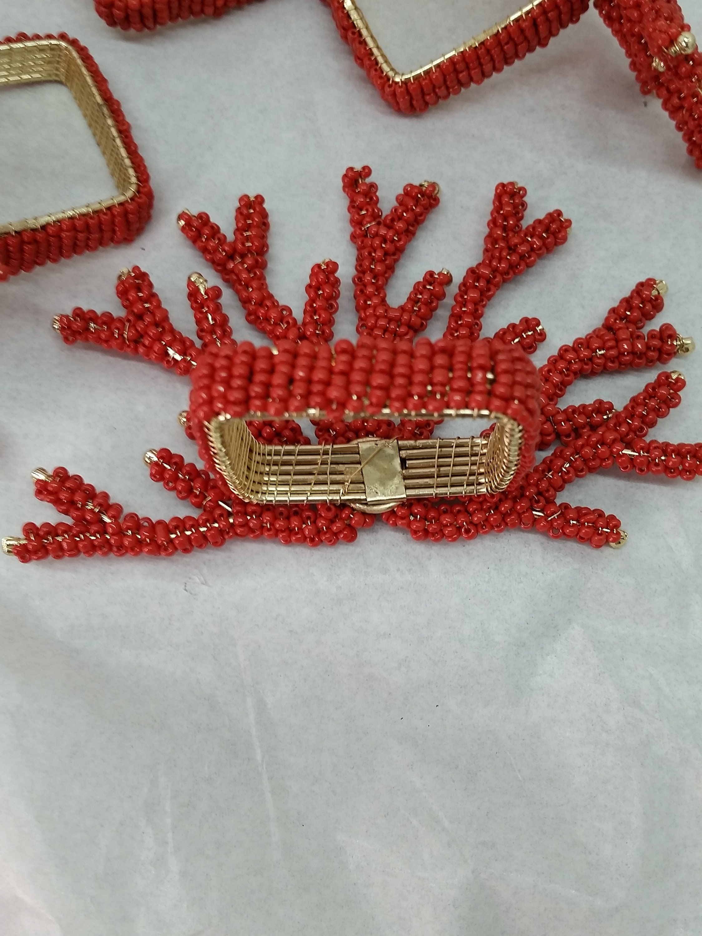Red Coral Beaded Napkin Rings, Elegant Red Coral Hand Beaded, Original ...