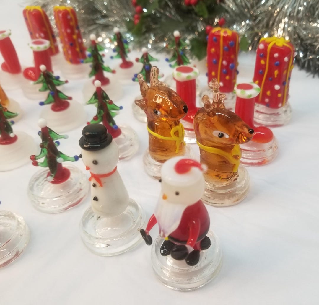 Handmade Glass Christmas Chess Set: Holiday Character Pieces - Etsy