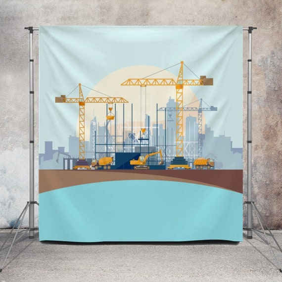 Construction Backdrops Modern Buildings and Trucks Backdrop - Etsy