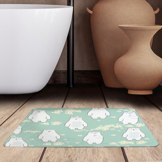 Polar Bear Bath Mats Bears and Flowers Bathroom Mat White - Etsy