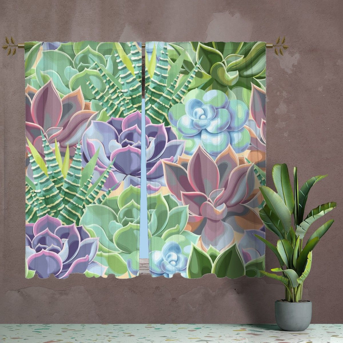 Succulent Curtain Panels Nature Window Curtain Green Plants - Etsy