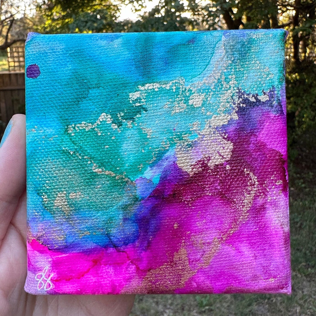 Mini Abstract Alcohol Ink Painting on Canvas - Etsy