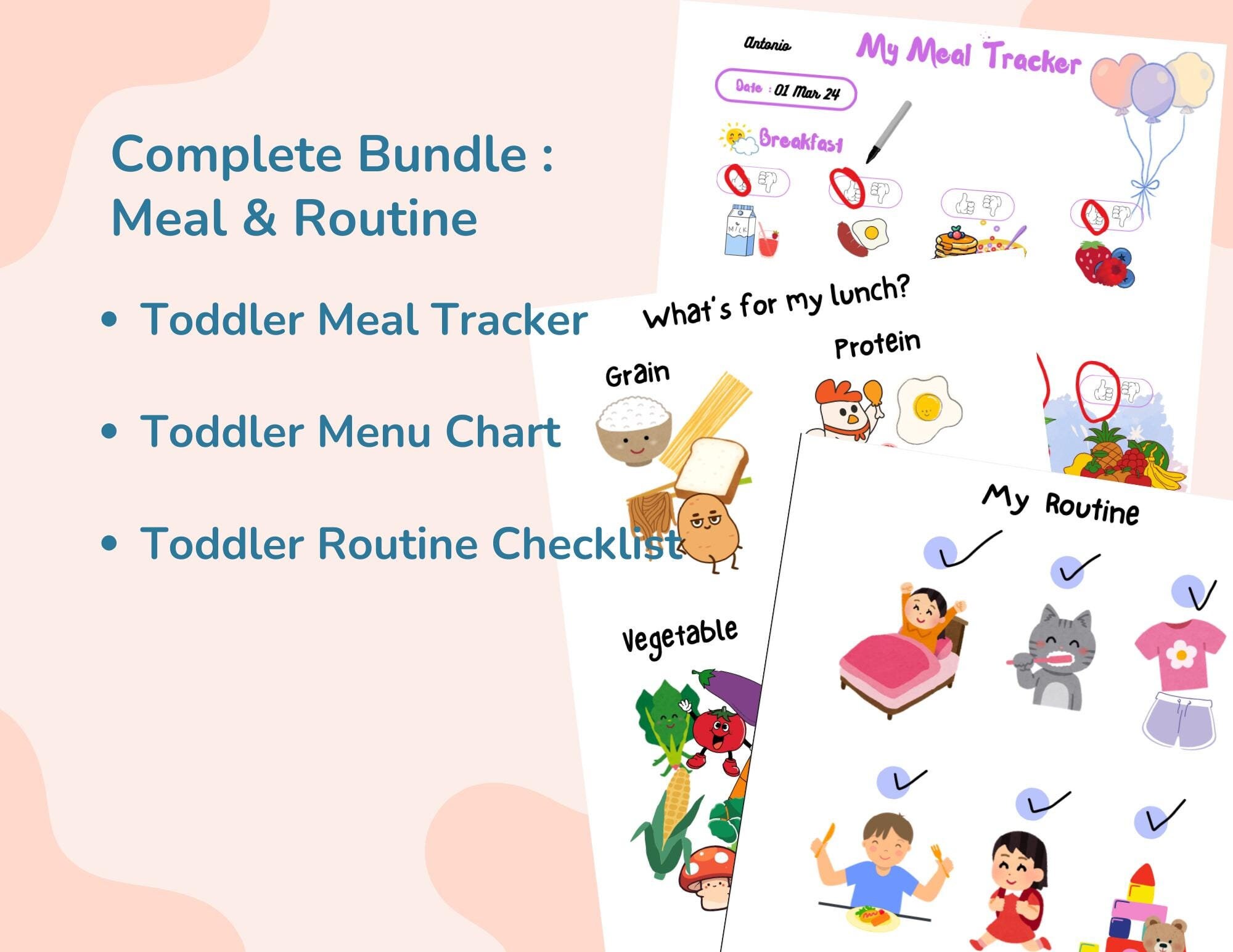 Complete Bundle Routine & Meal Chart Tracker Poster Checklist for ...