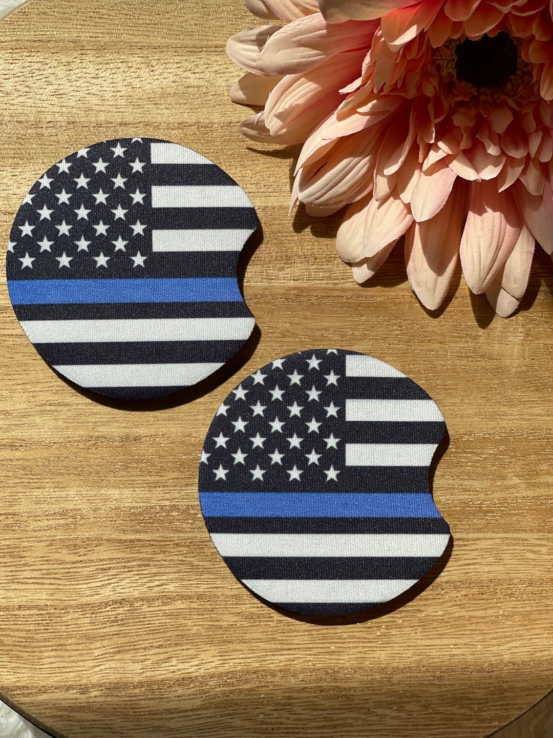 Thin Blue Line Car Coaster, Car Accessories, Reusable Car Coasters ...