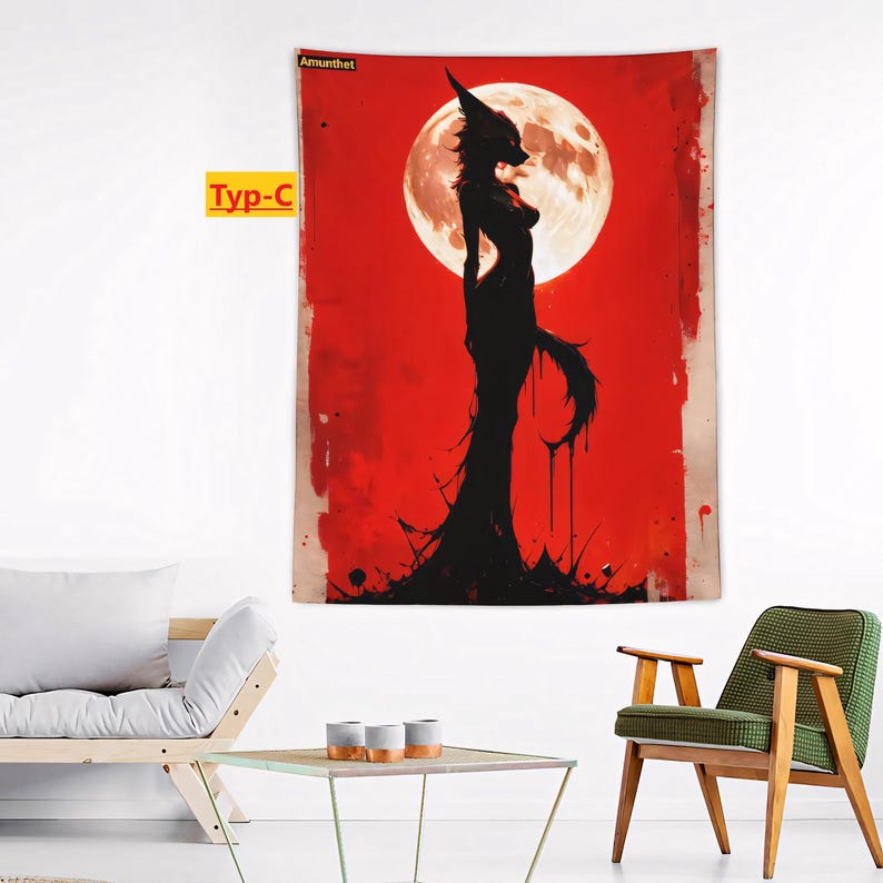 Furry Sexy Dark Art 20+ Different UHD Tapestry - Furry Under Full Moon ...