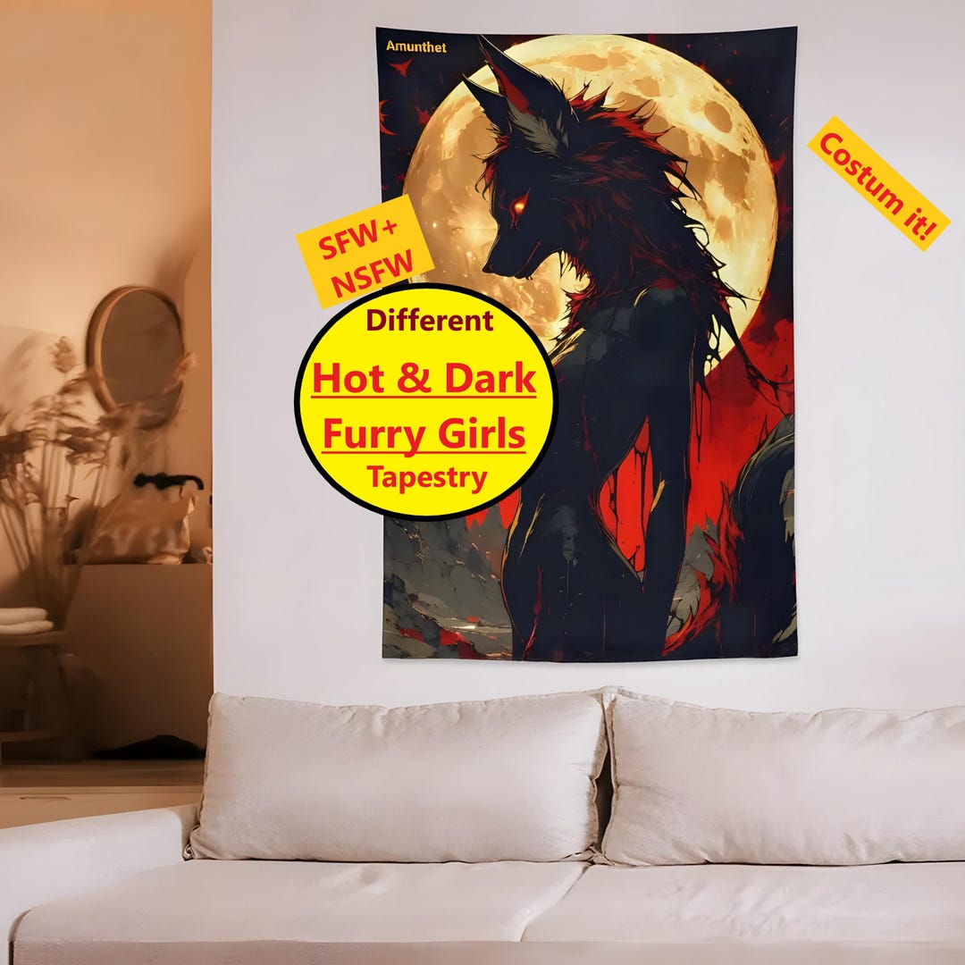 Furry Sexy Dark Art 20+ Different UHD Tapestry - Furry Under Full Moon ...