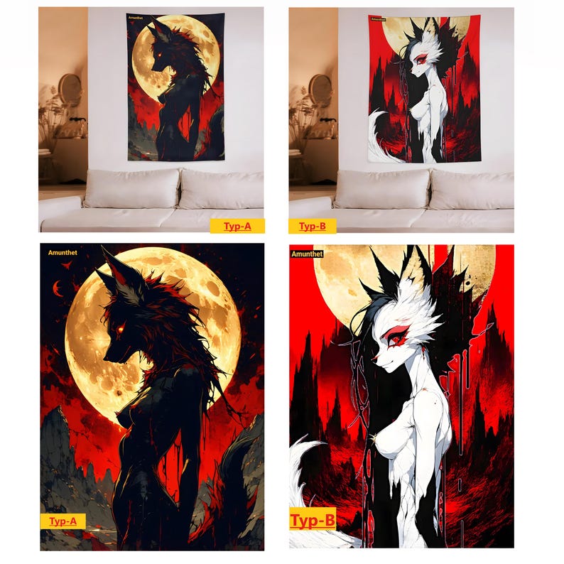 Furry Sexy Dark Art 20+ Different UHD Tapestry - Furry Under Full Moon ...