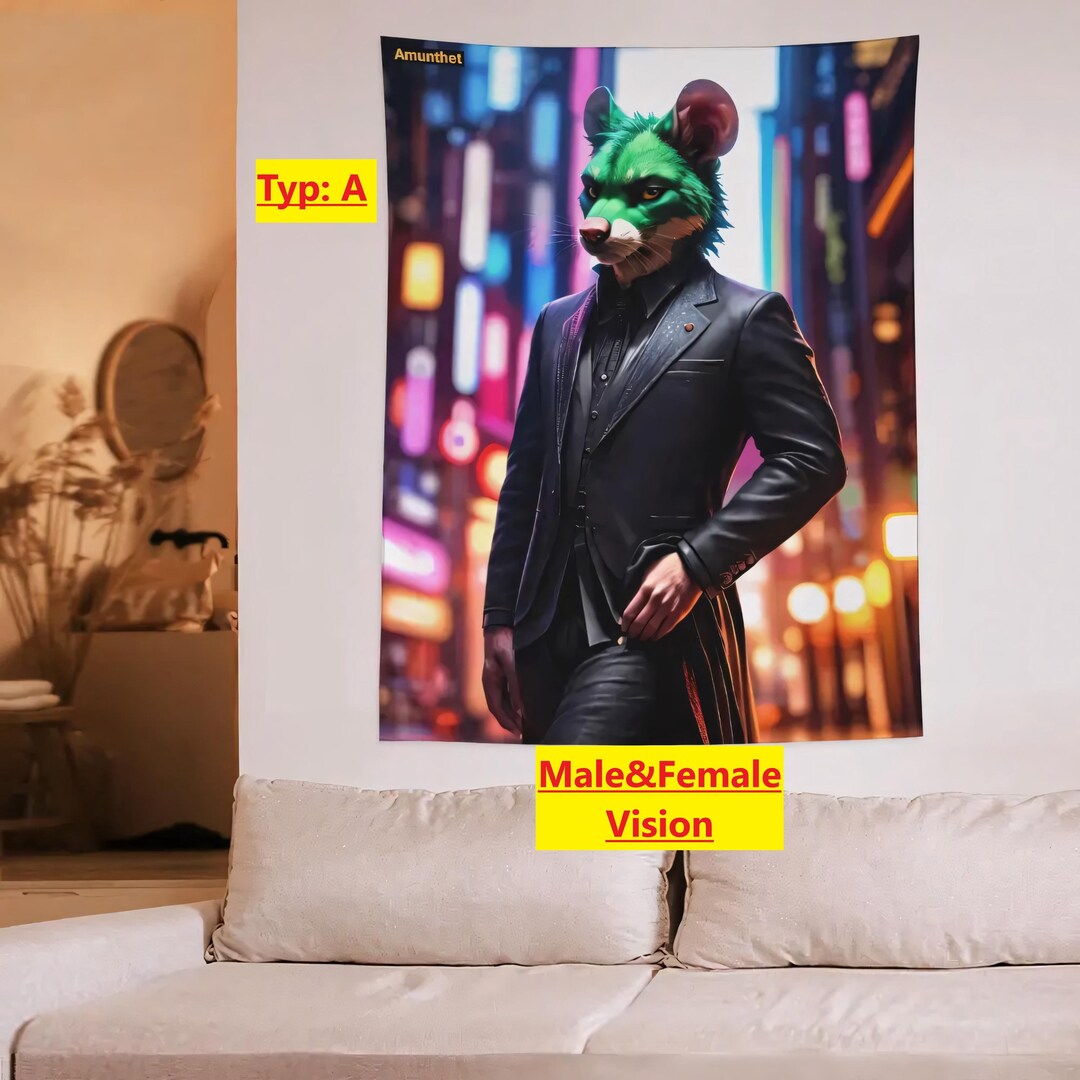 UHD Wall Tapestry Furry Realistic Green Rat Male Female Hot Cyberpunk ...