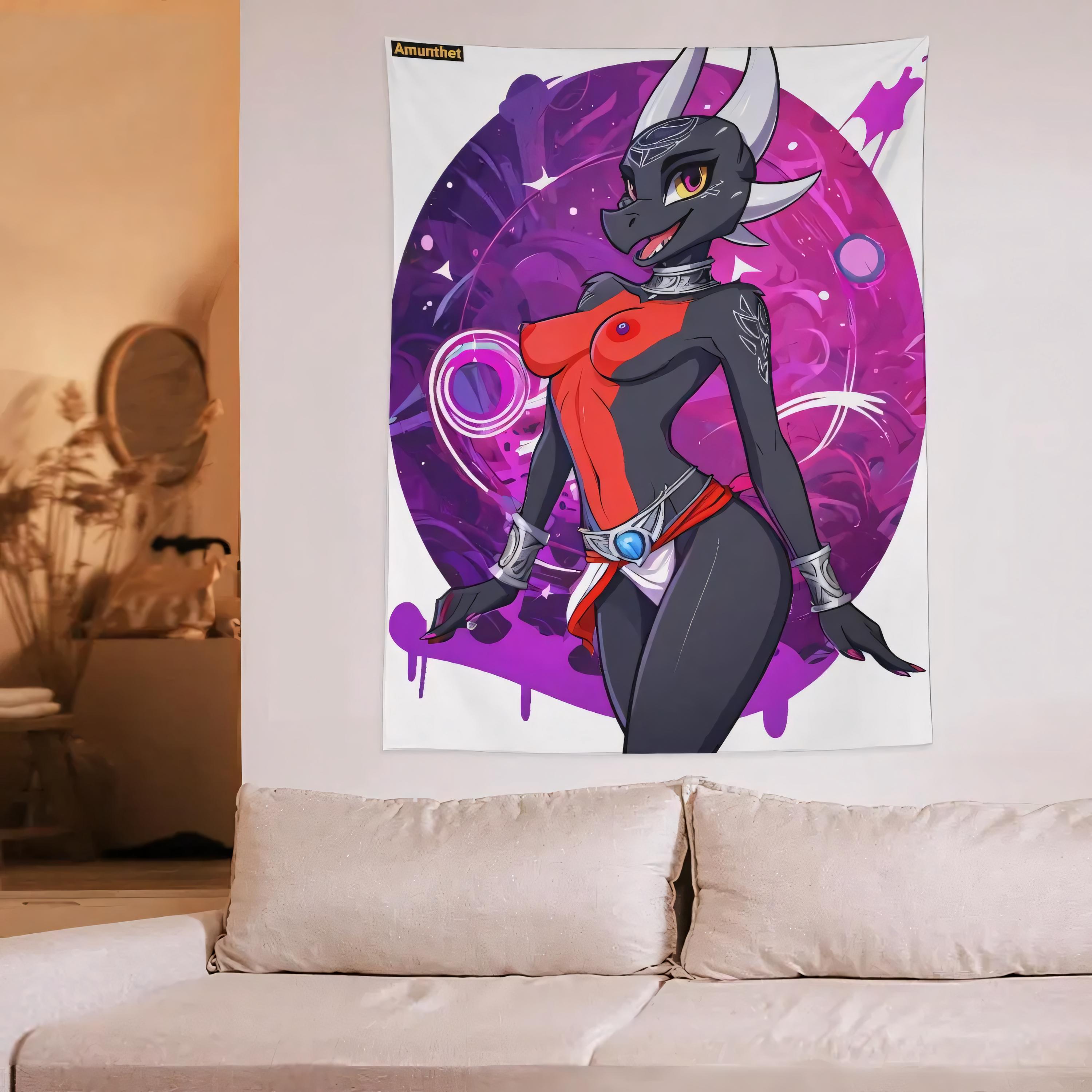 UHD Wall Tapestry Fantasy Dragon Furry Sexy Yiff Female Anthro Dragon Hot Furry Girl Wall ...