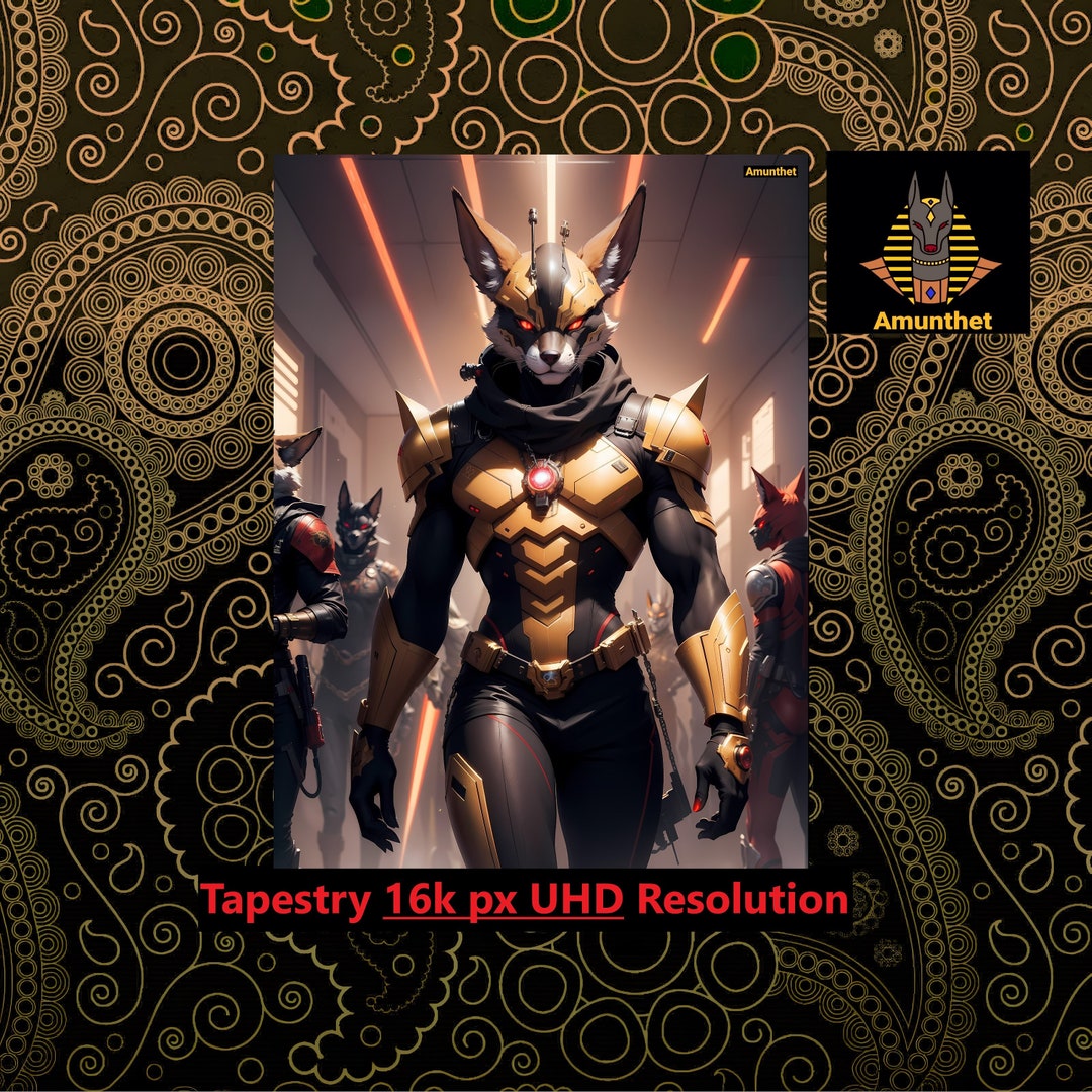 UHD Wall Tapestry Jackal Kitsune Amun Anubis Fursona Cyber Furry SFW ...