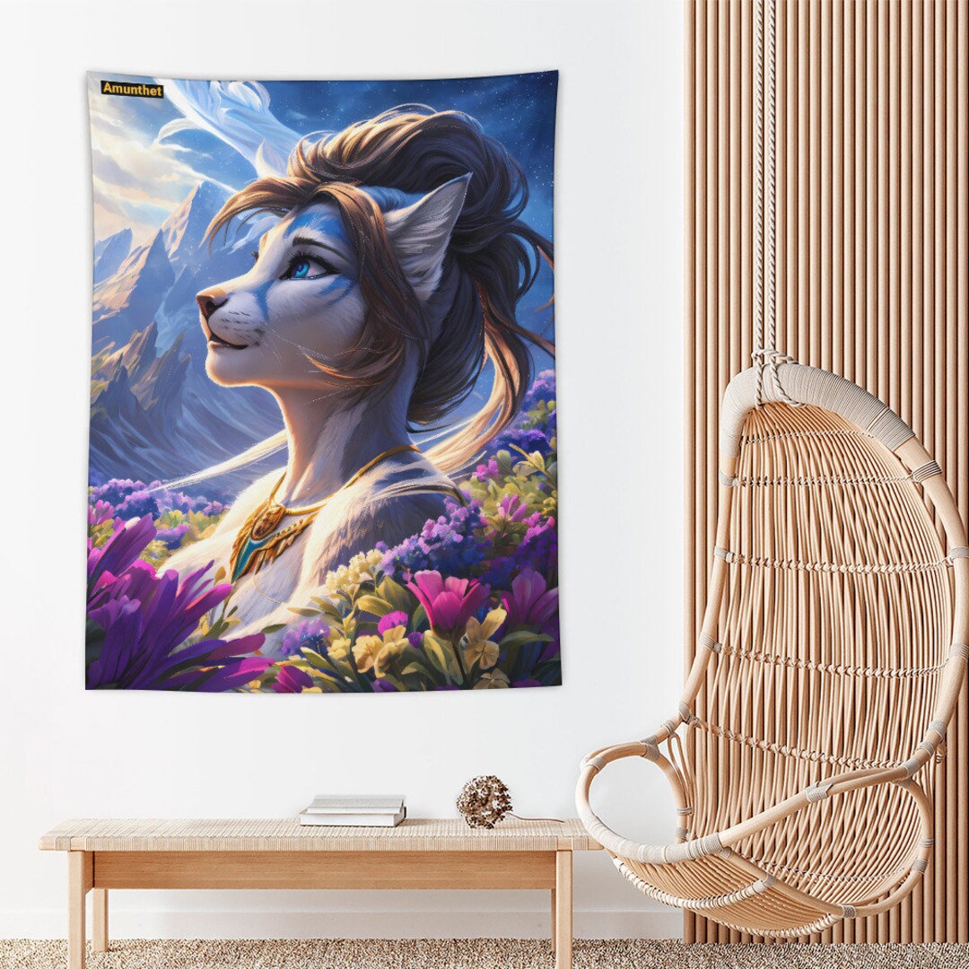 UHD Wall Cloth Furry Cat Fox Lion Portrait Blue With Landscape Fursona ...