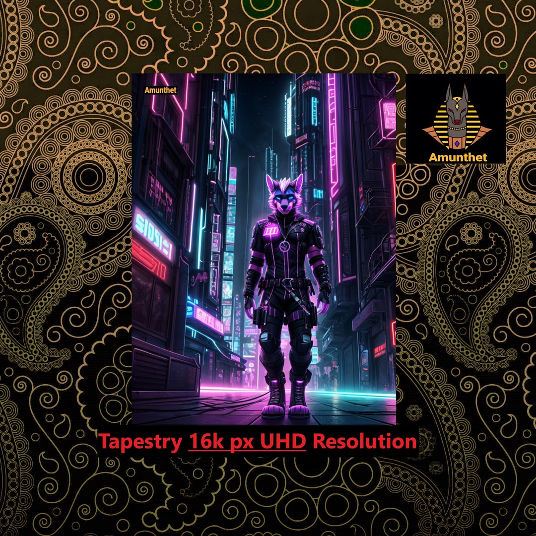 Big UHD Wall Towel 200 X 150 Cm Furry Cyberpunk Neon City Purple ...