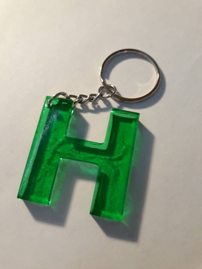 Green, Clear, Initial Keychain, Alphabet, Abcs, Resin Letter Keychain ...