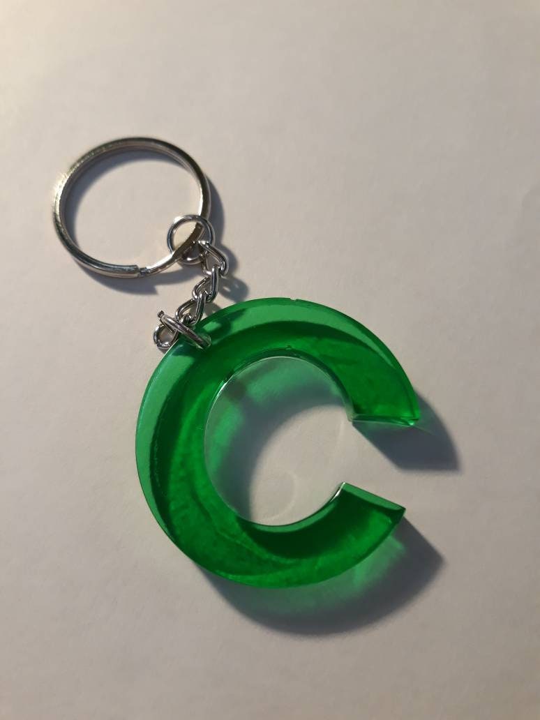 Green, Clear, Initial Keychain, Alphabet, Abcs, Resin Letter Keychain ...