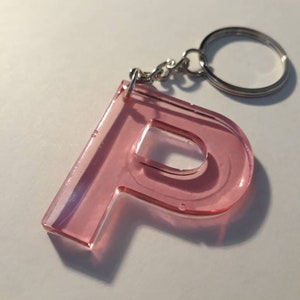 Pink, Clear, Initial Keychain, Alphabet, Abcs, Resin Letter Keychain ...