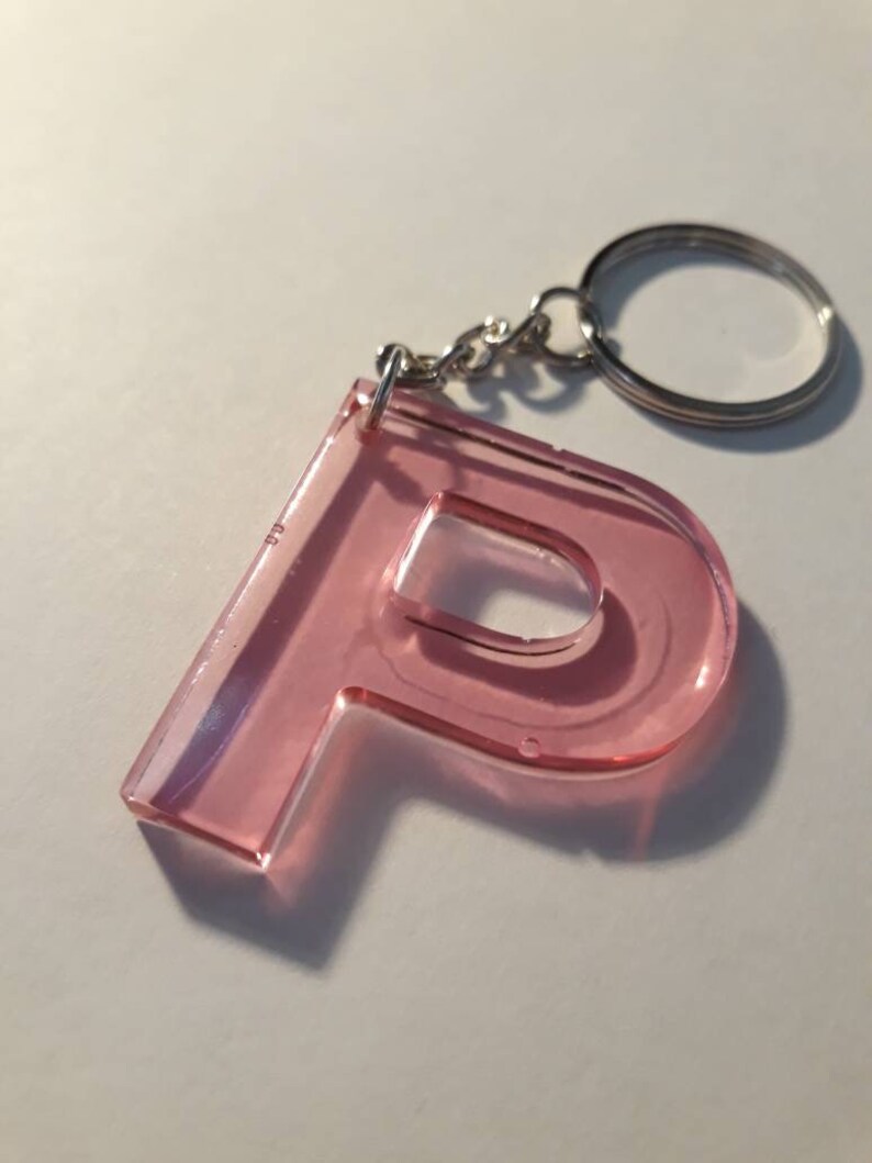 Pink, Clear, Initial Keychain, Alphabet, Abcs, Resin Letter Keychain ...