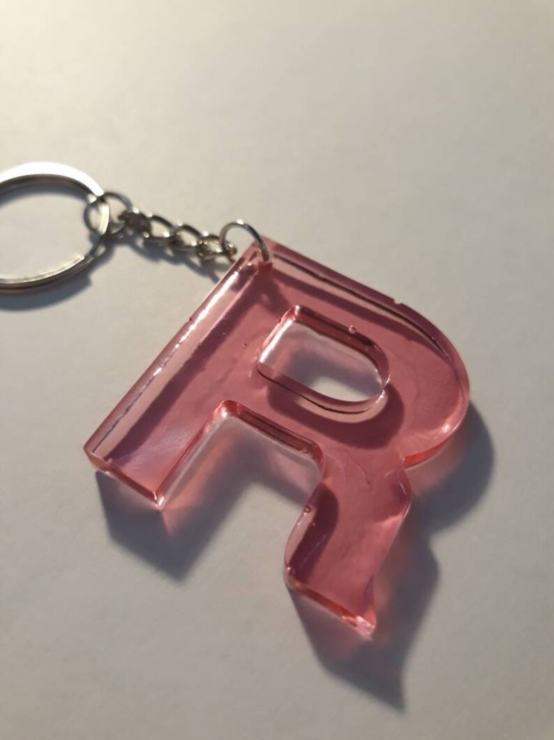 Pink, Clear, Initial Keychain, Alphabet, Abcs, Resin Letter Keychain ...