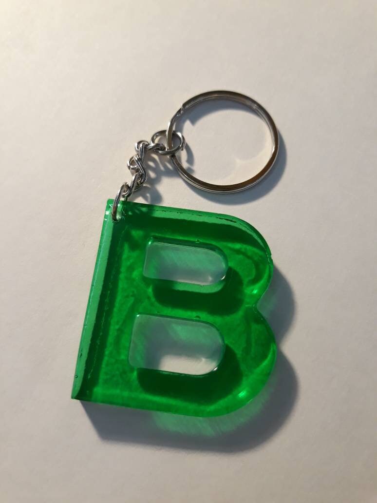 Green, Clear, Initial Keychain, Alphabet, Abcs, Resin Letter Keychain ...