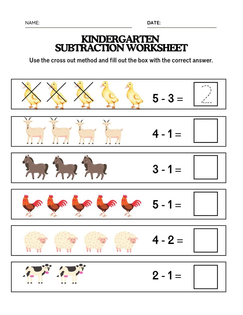 Elementary Math Work Sheets * Kindergarten Math * Subtraction ...