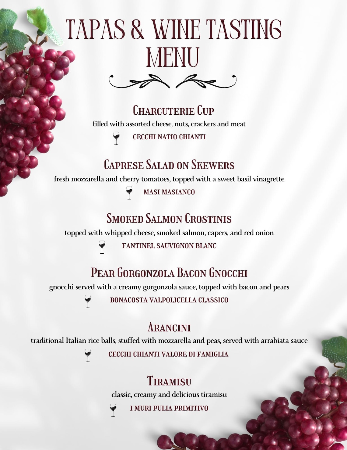 Editable Menu * Wine Tasting Menu * Tapas and Wine Menu * Special Event ...