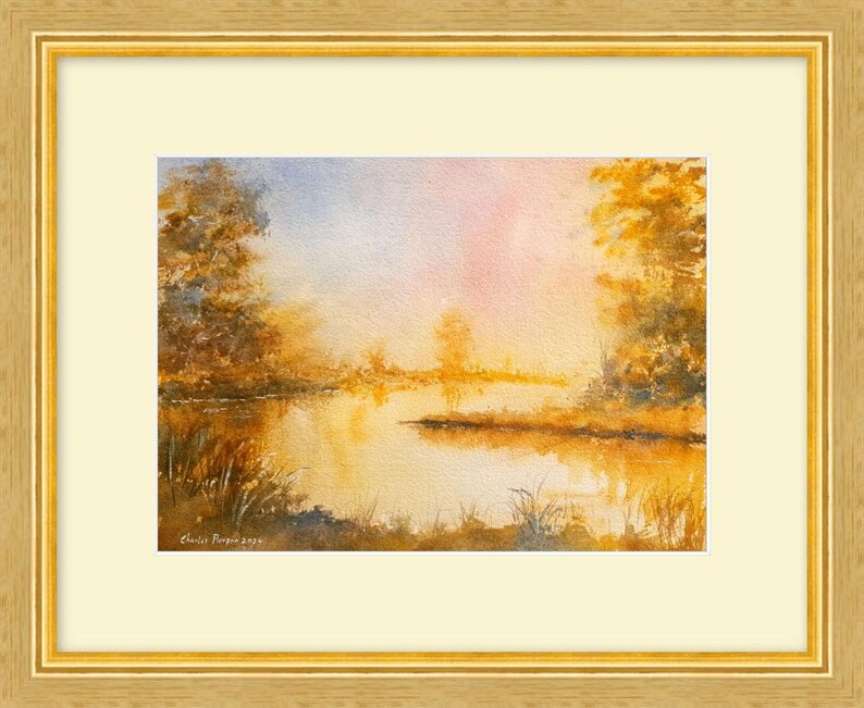 Original Watercolour Landscape. Golden Dawn . Serene Wall Art .15x11 ...