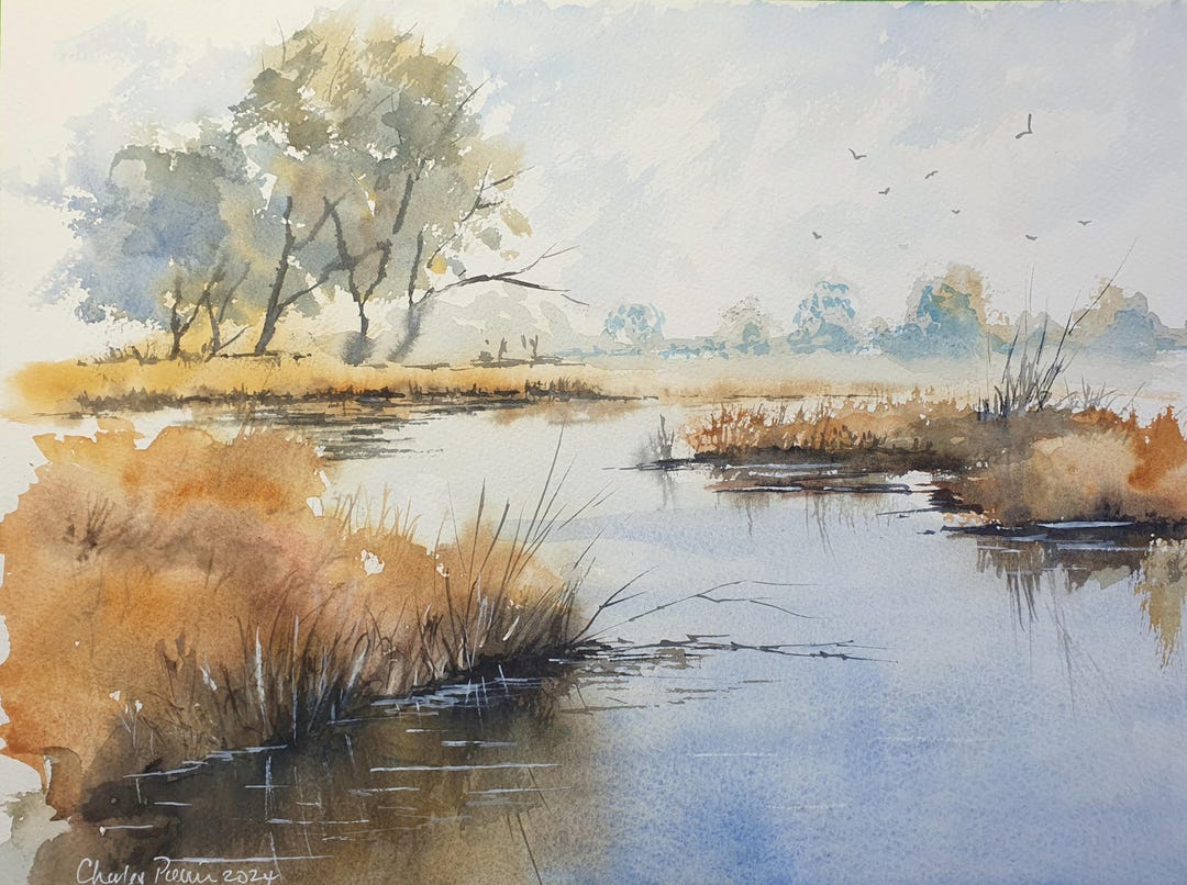 Marsh and Trees. Original Watercolour 15x11 Inches. UNFRAMED - Etsy