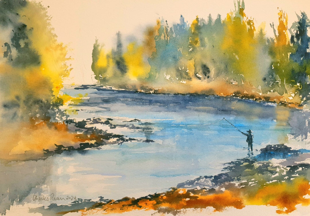 Fly Fishing. Original Watercolour 15x10 Inches. (unframed) - Etsy