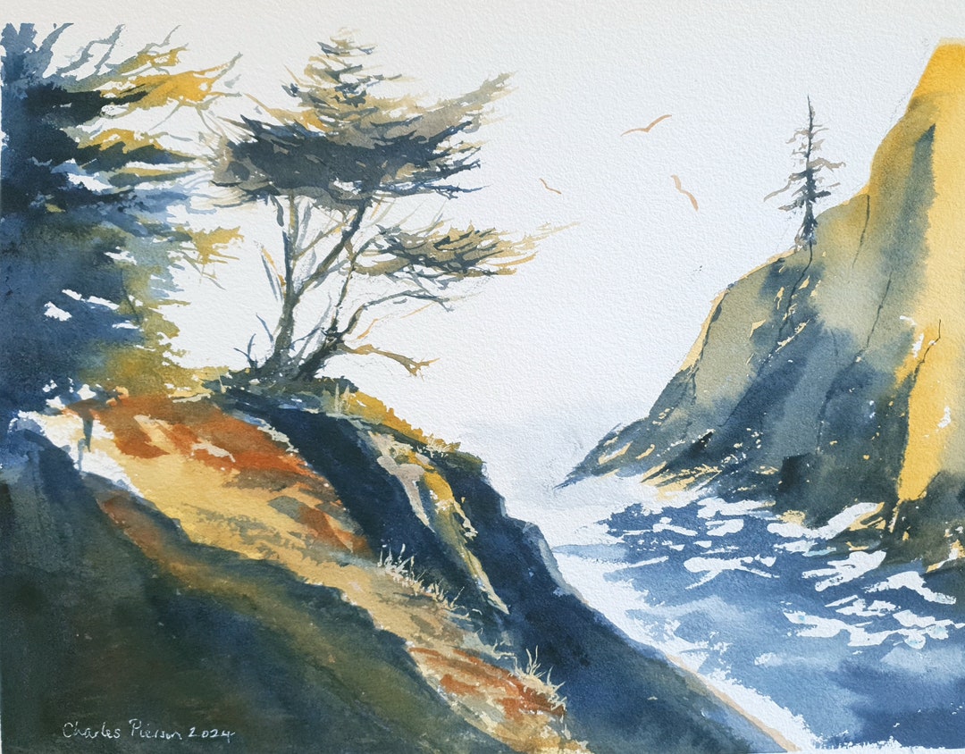 Original Watercolour 15x11 Inches. Tree and Cliff . UNFRAMED - Etsy