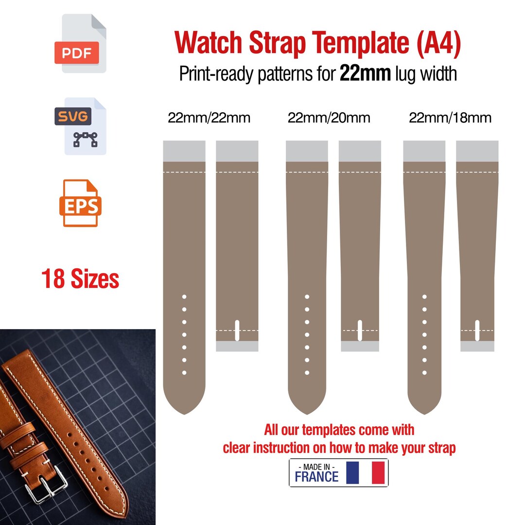 Leather Watch Strap Template PDF: DIY Band Patterns, 22mm (digital ...