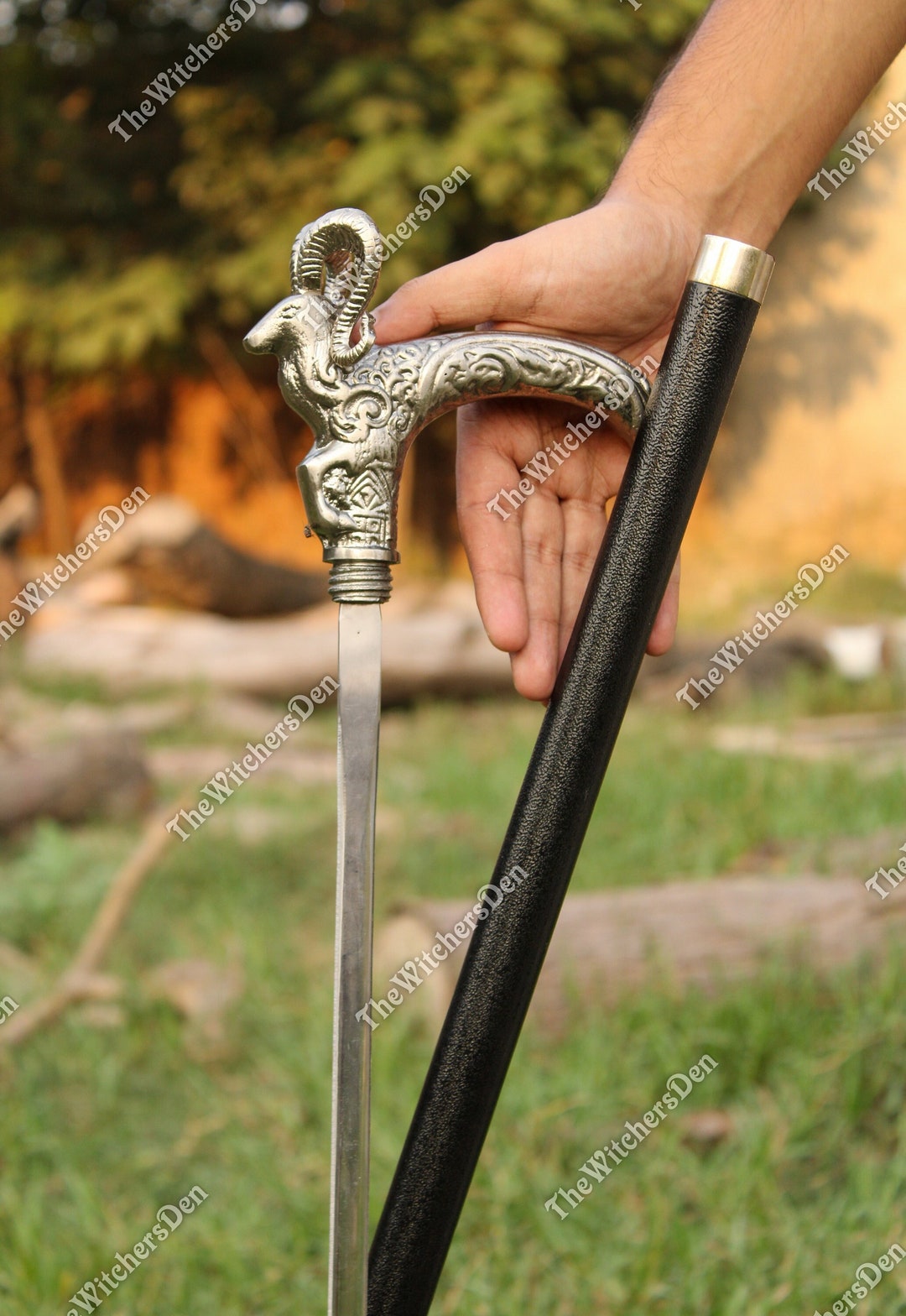 Walking Stick Cane Ram Buck Ibex Fritz Antique Vintage Larp Cosplay ...