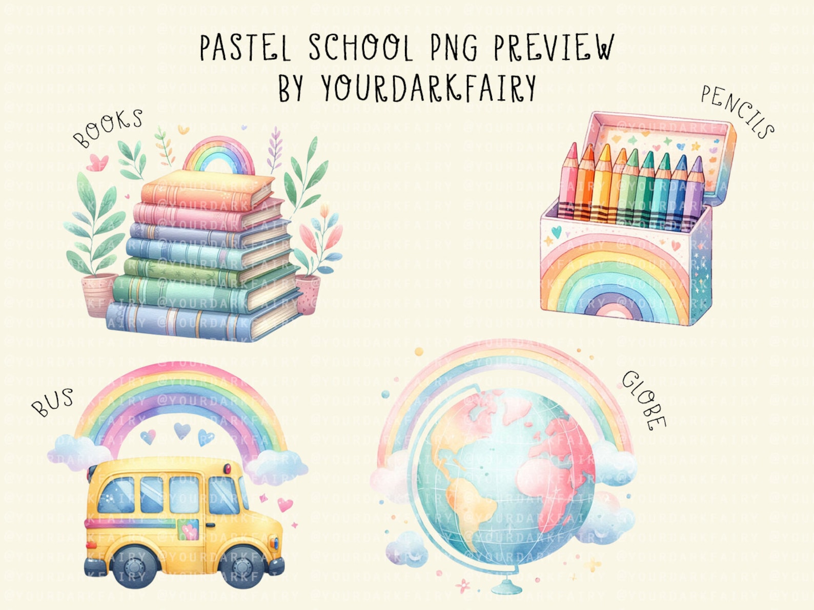 Pastel School Watercolor Clipart PNG / SVG - 85+ Back to School Image ...