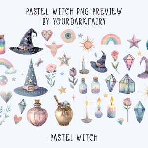 Pastel Witch Watercolor Clip Art Pngs - 120+ Cute Transparent Images ...