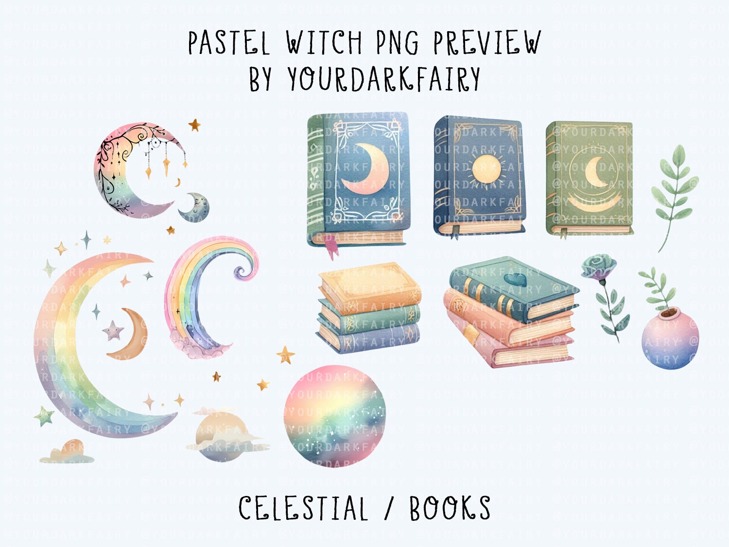 Pastel Witch Watercolor Clip Art Pngs - 120+ Cute Transparent Images ...