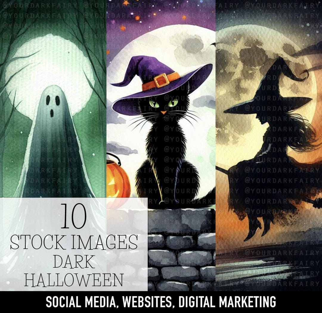 Dark Halloween Watercolor Stock Image Bundle Moody Aesthetic, Marketing ...