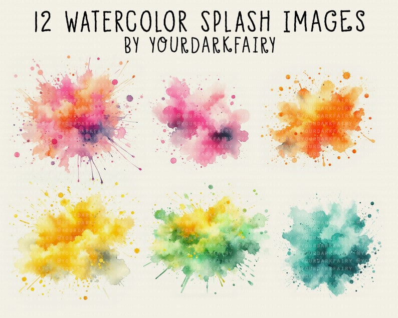 Watercolor Splash Clip Art PNG Pack - 12 Decorative Colorful Stock ...