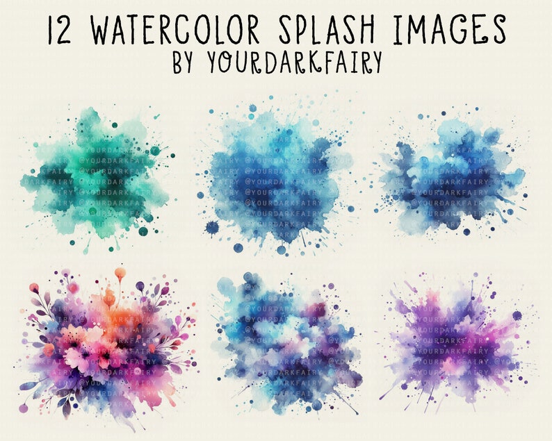 Watercolor Splash Clip Art PNG Pack - 12 Decorative Colorful Stock ...