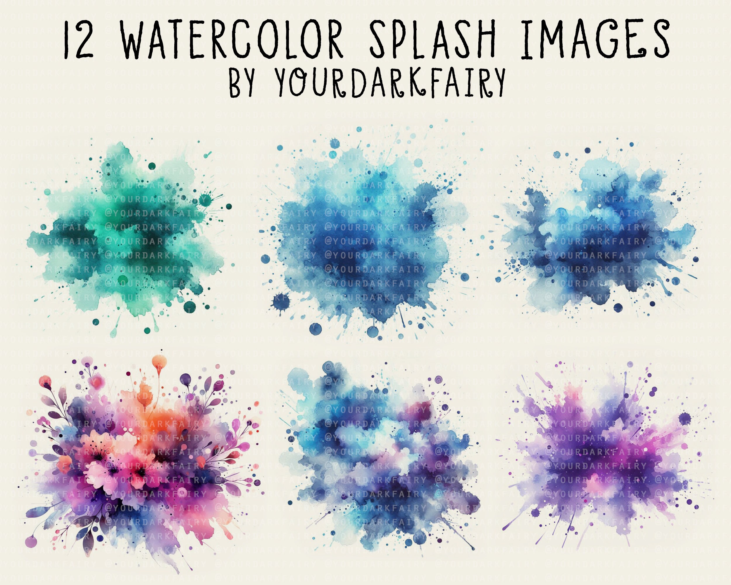 Watercolor Splash Clip Art PNG Pack - 12 Decorative Colorful Stock ...