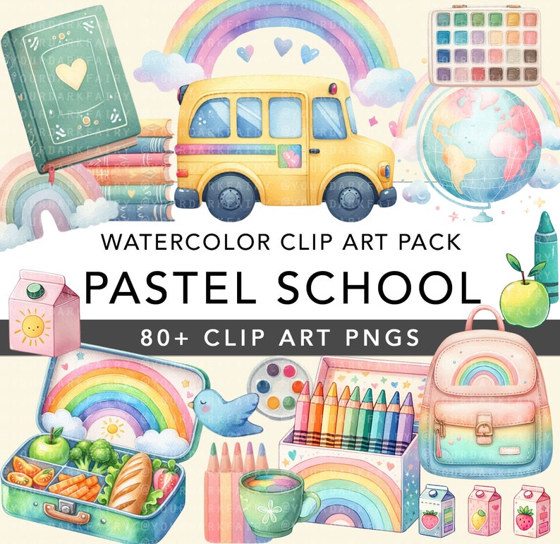 Pastel School Watercolor Clipart PNG / SVG - 85+ Back to School Image ...