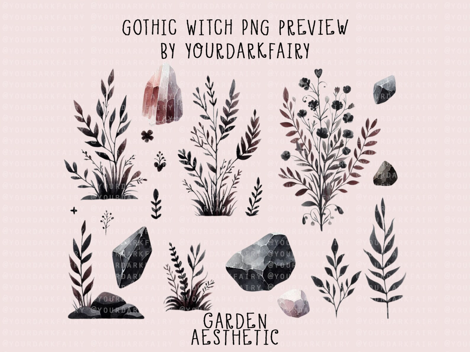 Gothic Garden Watercolor Clipart Pngs 85 Gardencore Image Pack, Arch ...